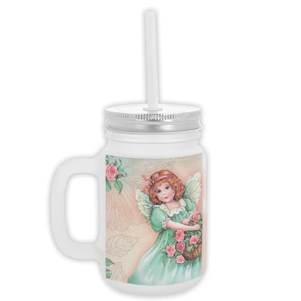 Angel with Flowers : Frosted Mason Jar Catholic Religious Esoteric ...