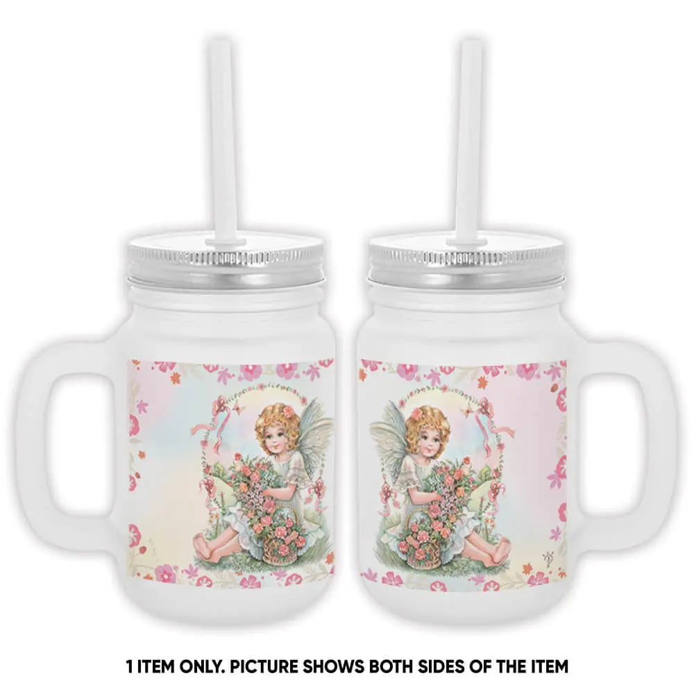 Angel Flowers : Frosted Mason Jar Catholic Religious Esoteric Victorian ...